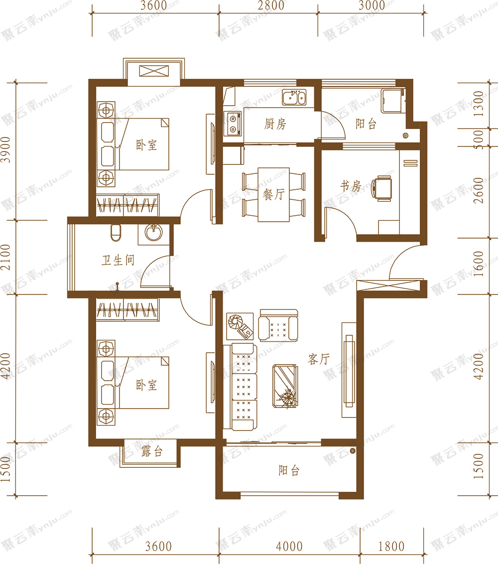 开远市南正街·灵泉西苑D3户型户型图_聚云南房产网 | YNJU.COM_红河州房地产专业导购平台