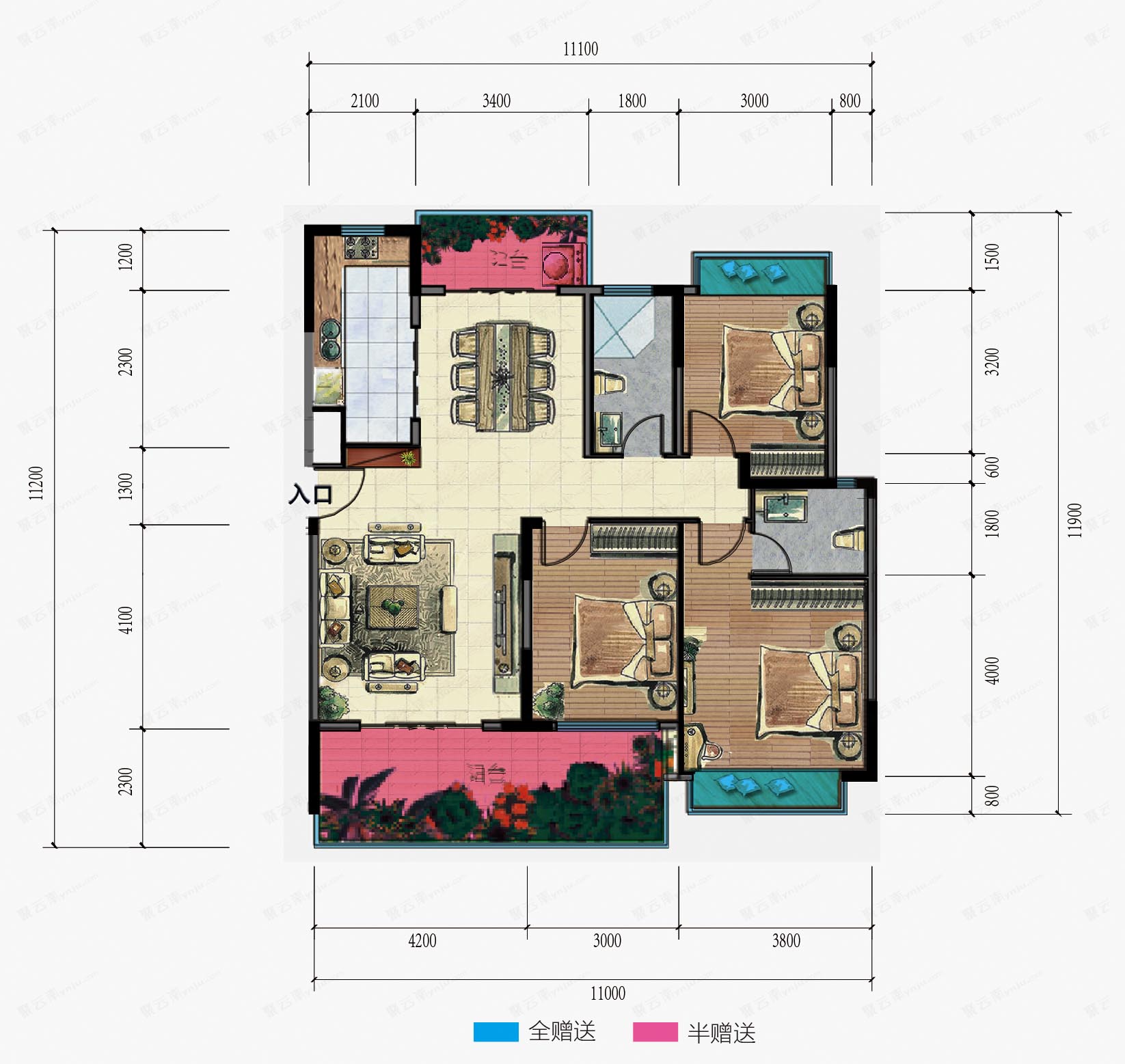 蒙自市翡翠园6栋A户型户型图_聚云南房产网 | YNJU.COM_红河州房地产专业导购平台